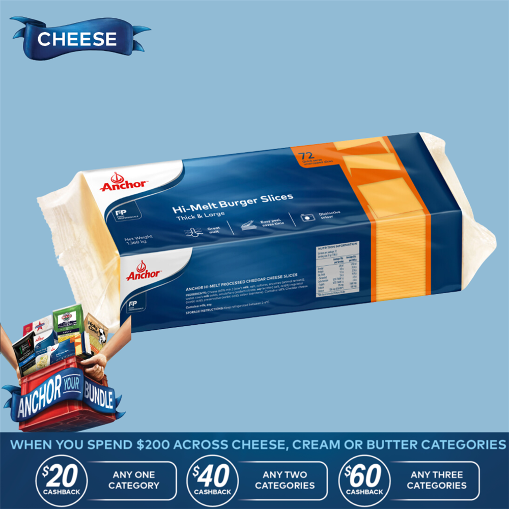CHEESE BURGER SLICES HI-MELT 72S 1.368KG(8) # 121372 ANCHOR - Superior ...